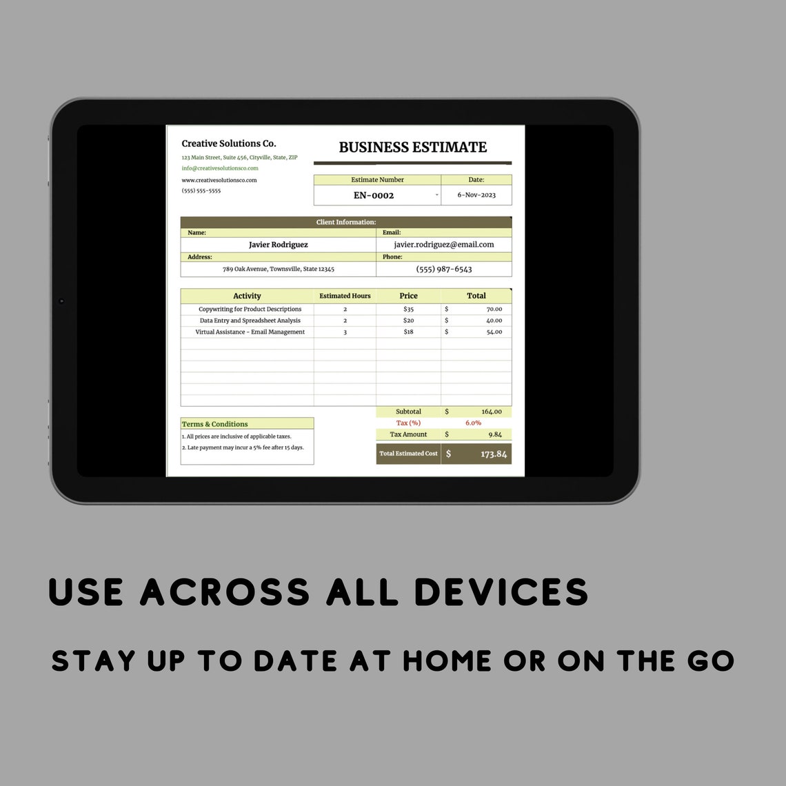 Business Estimate Template, Google Sheets Format, Professional Business ...