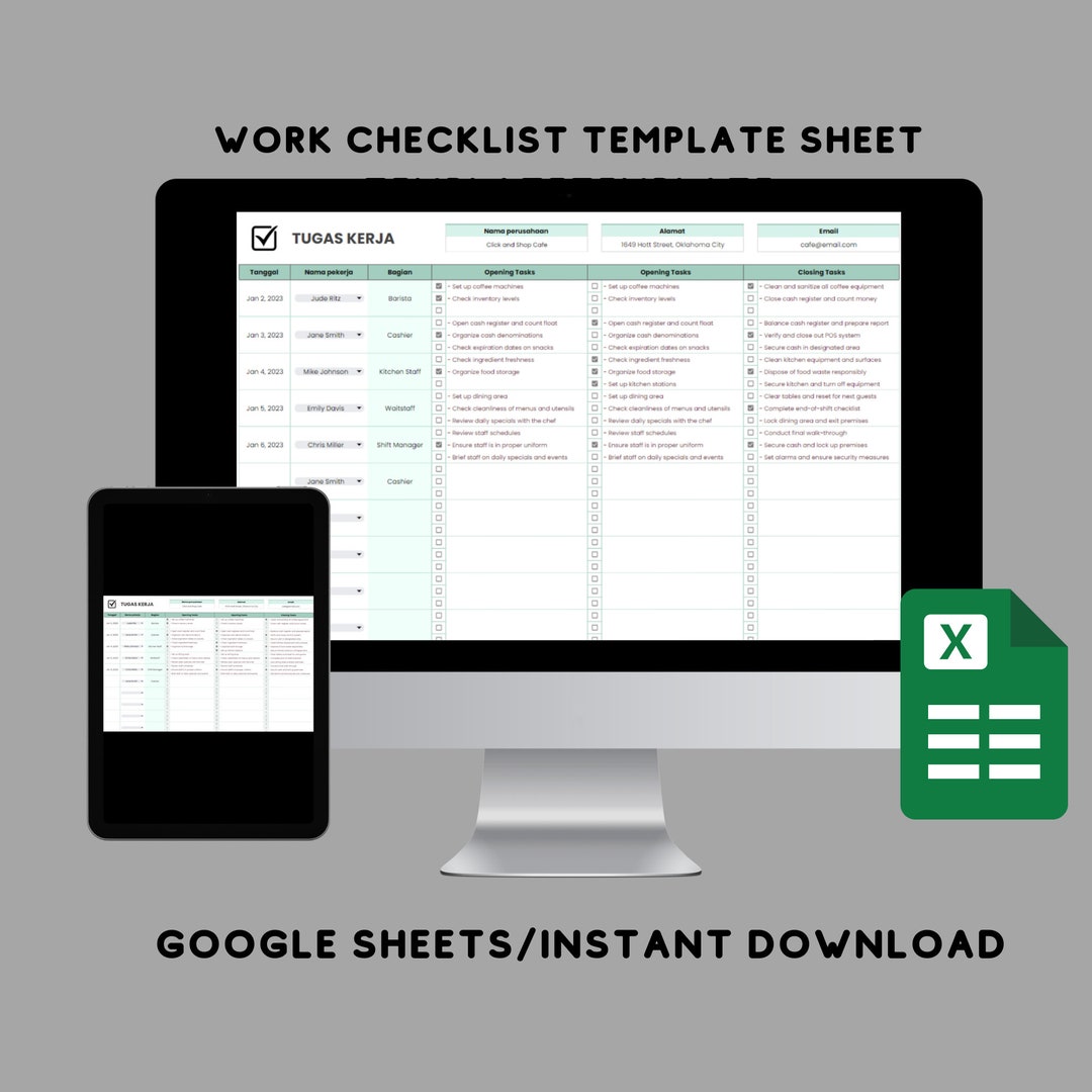 Work Checklist Template for Google Sheets Small Business To-do List ...