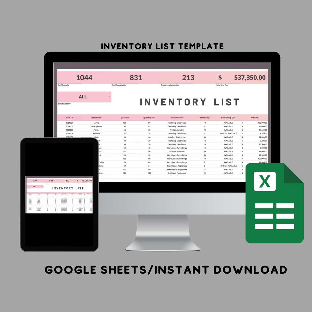 Inventory List Template, Stock Management Spreadsheet, Google Sheets - Etsy