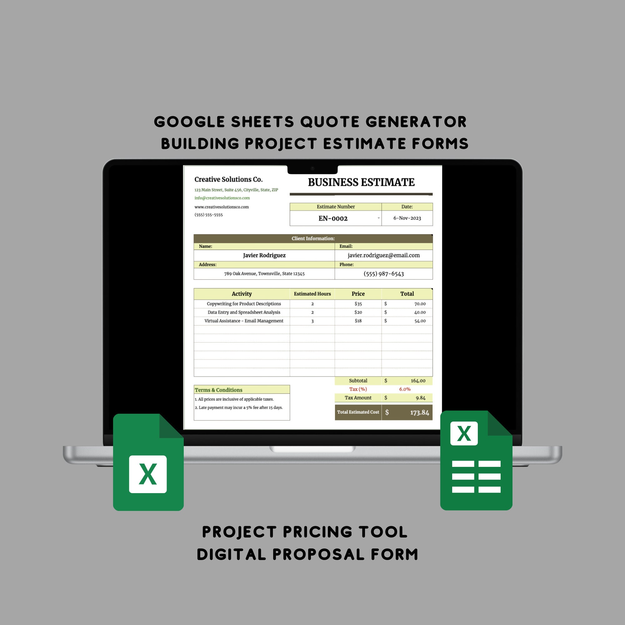 Business Estimate Template, Google Sheets Format, Professional Business ...
