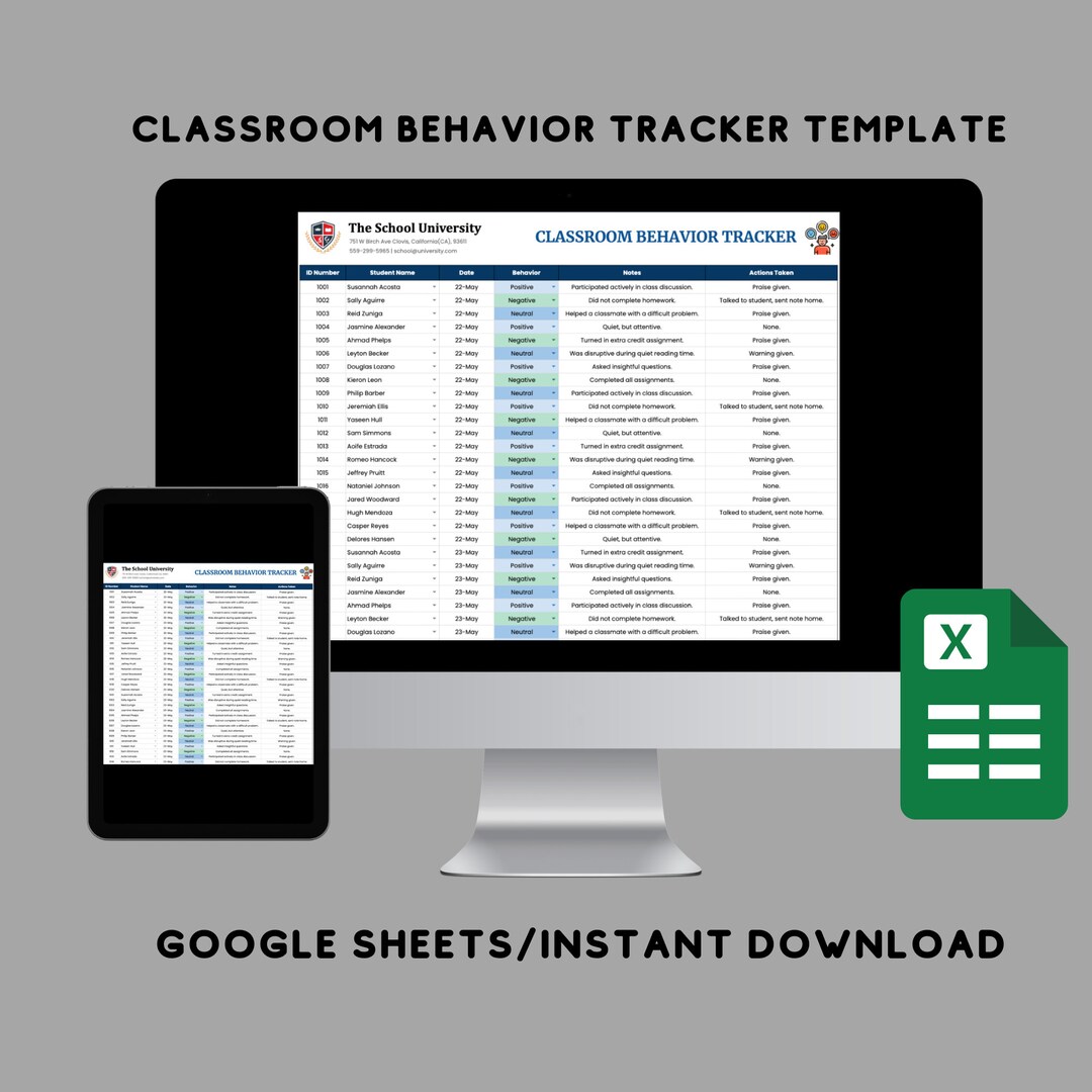 Classroom Behavior Tracker Template Google Sheet Small Business Track ...