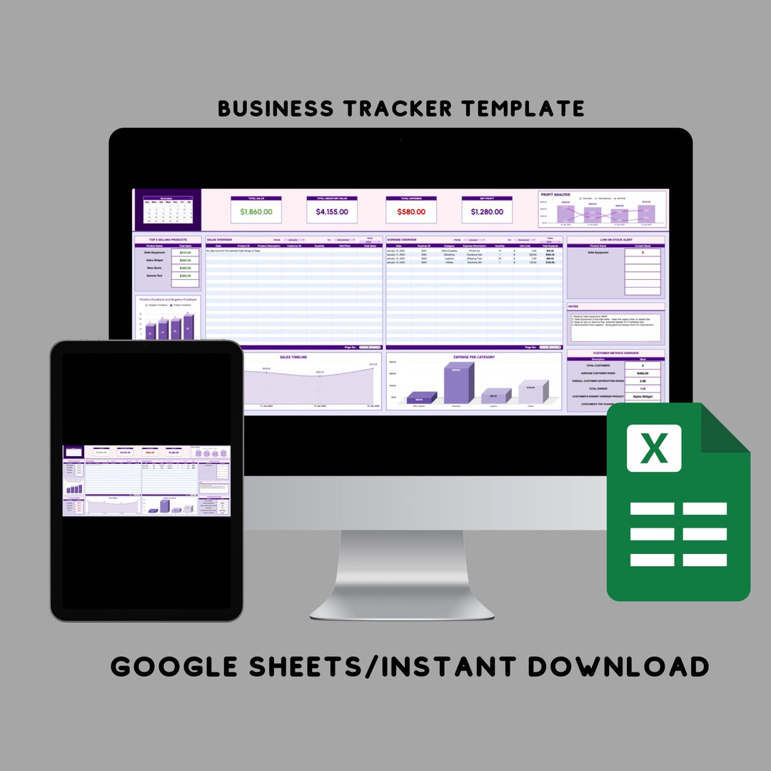 Business Tracker Template, Google Sheets Performance Monitor, Financial ...