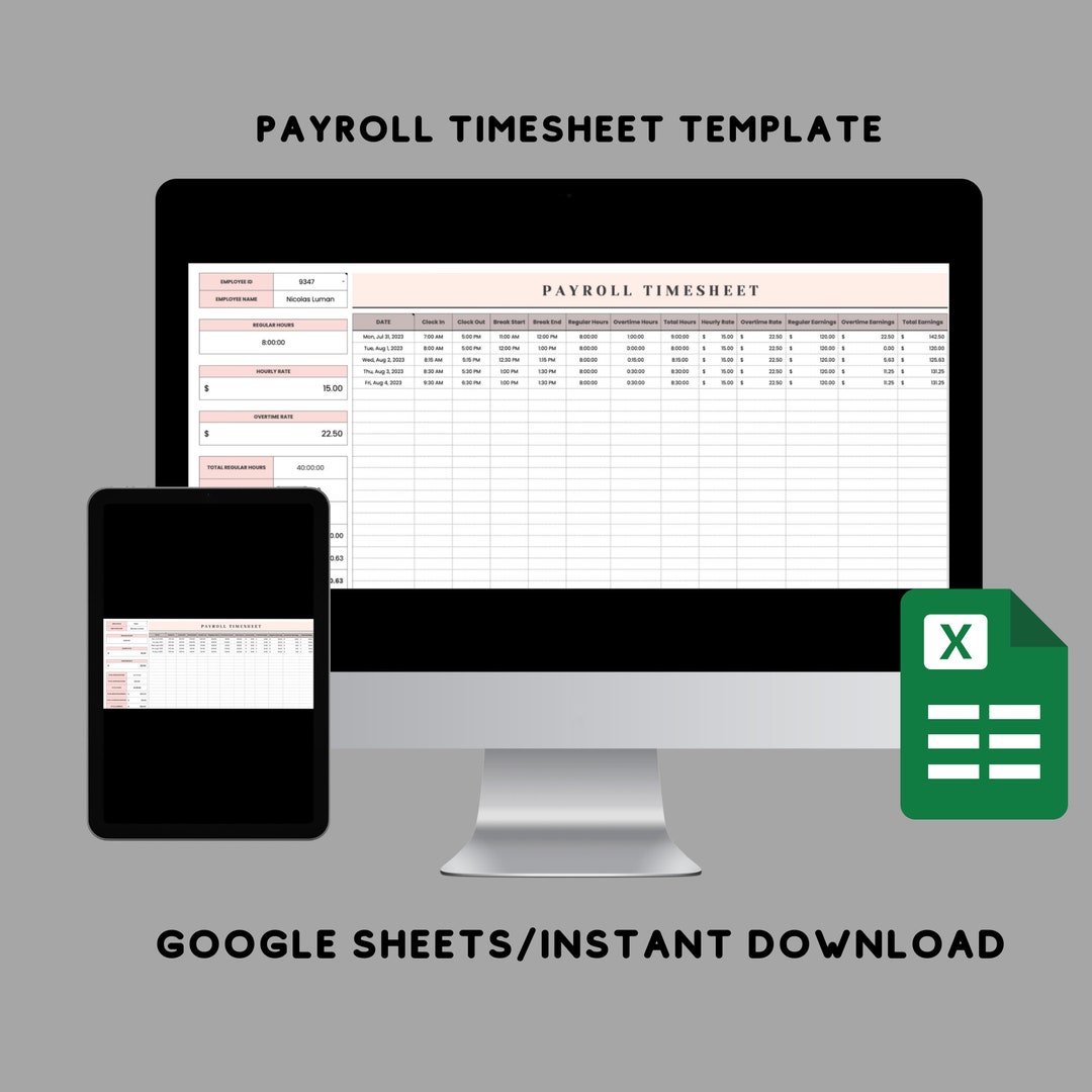 Payroll Timesheet Template, Google Sheets Employee Hours Tracker, Work ...