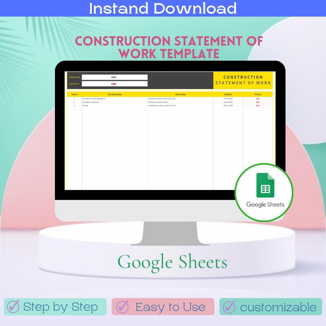 Construction Statement of Work Template Google Sheets Editable SOW for ...