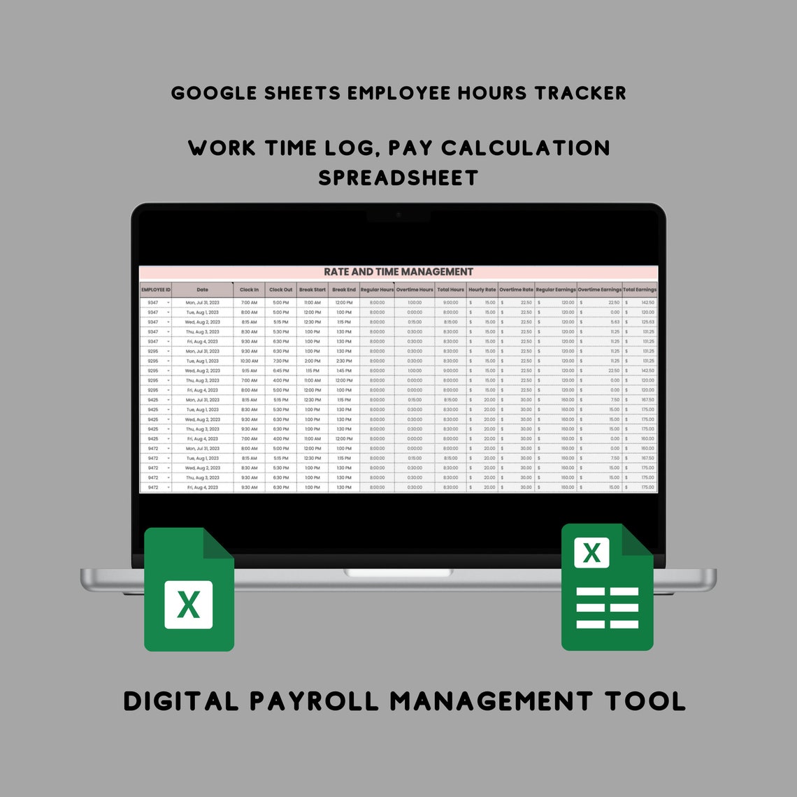 Payroll Timesheet Template, Google Sheets Employee Hours Tracker, Work ...