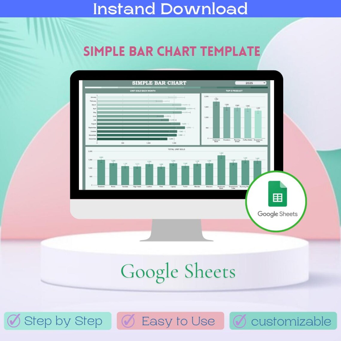 Simple Bar Chart Template for Google Sheets Easy-to-use Data Visualization Spreadsheet ...