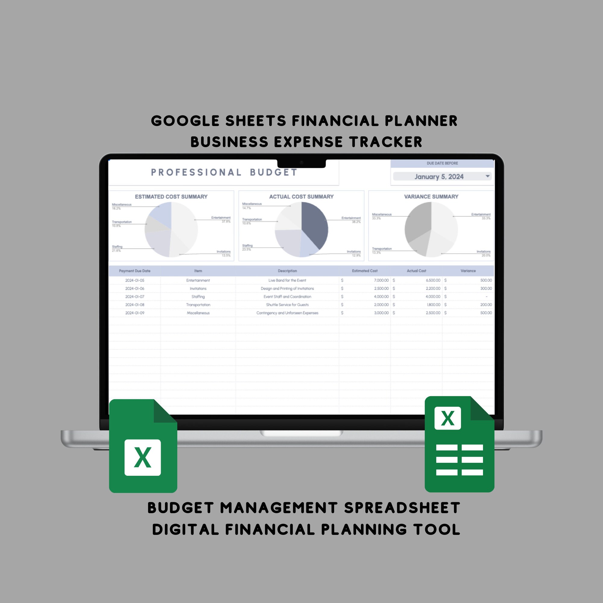 Professional Budget Template, Google Sheets Financial Planner, Business ...