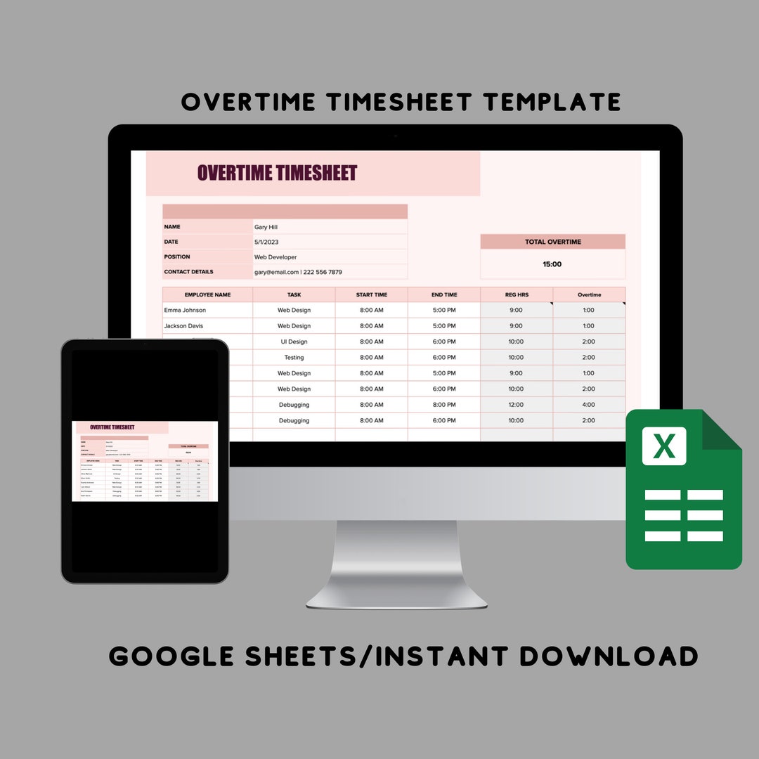 Overtime Timesheet Template, Google Sheets Work Hours Tracker, Employee ...