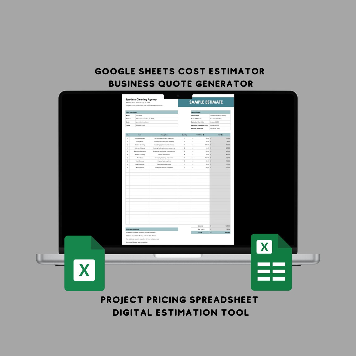 Sample Estimate Template, Google Sheets Quote Generator, Project Cost ...