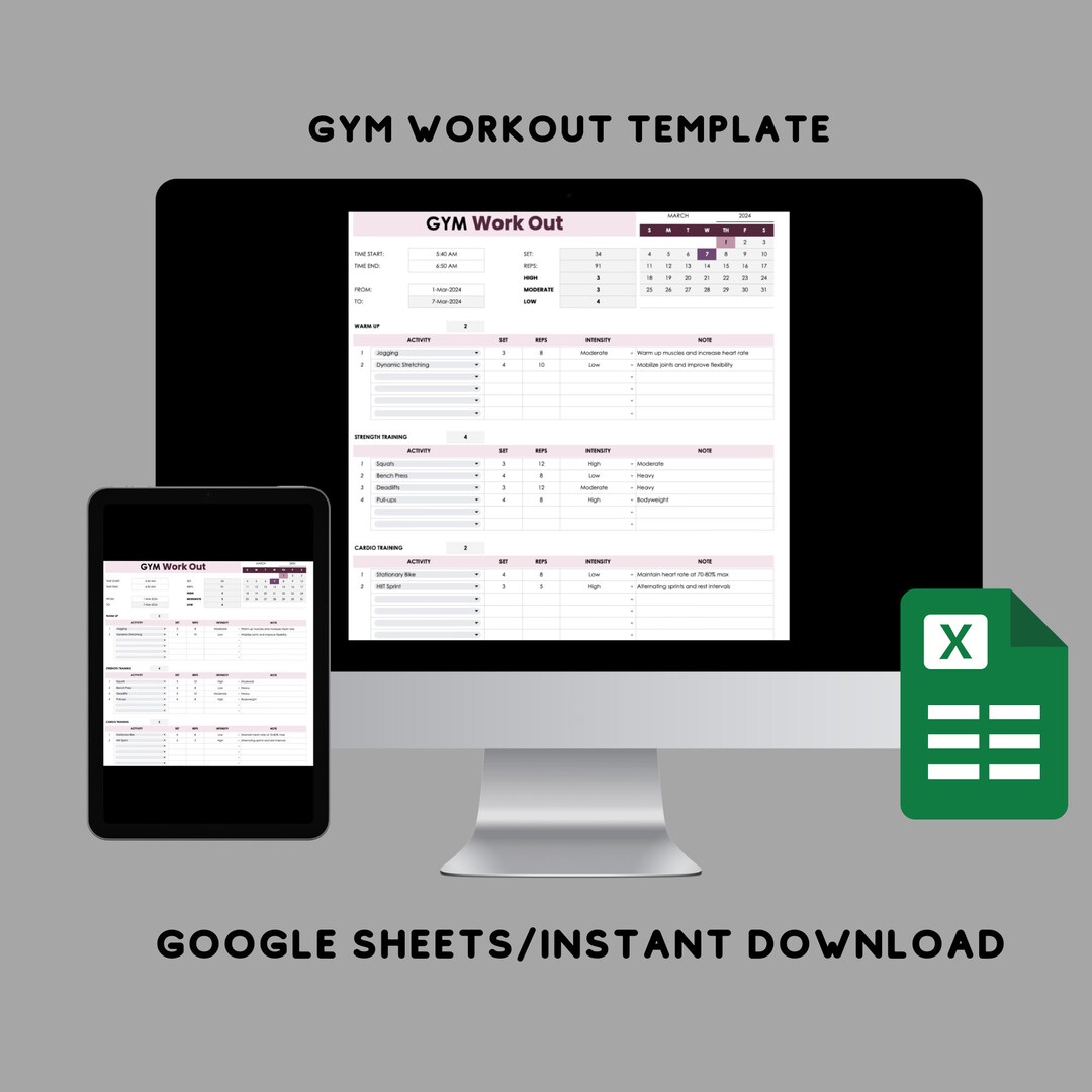 Gym Workout Template Google Sheets Small Business Fitness Planner ...