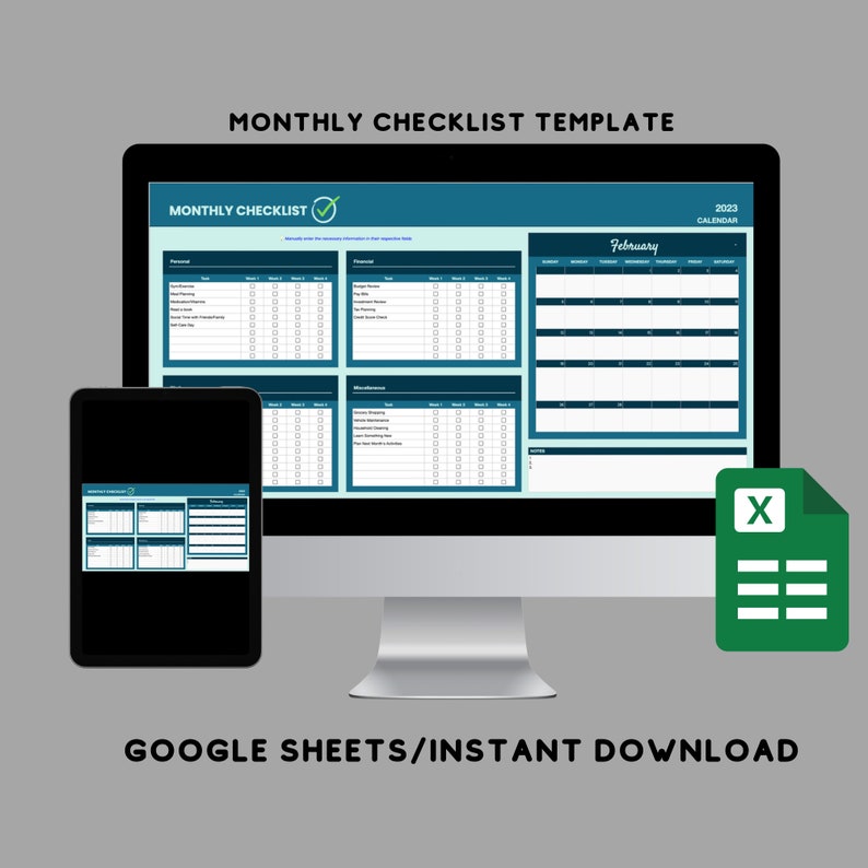 Monthly Checklist Template, Google Sheets Task Planner, Routine ...