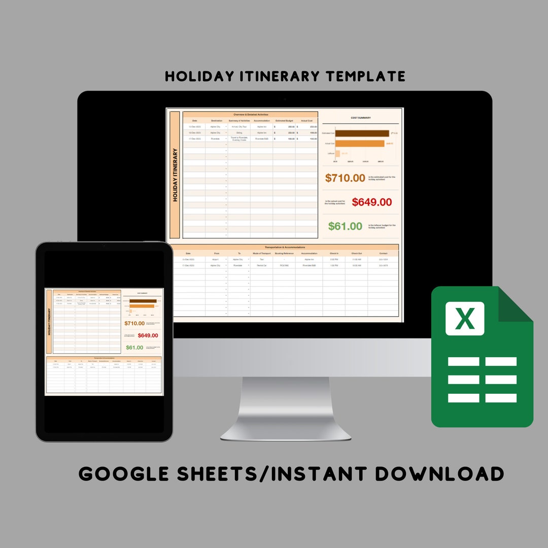 Holiday Itinerary Template Google Sheets Travel Planner Vacation ...
