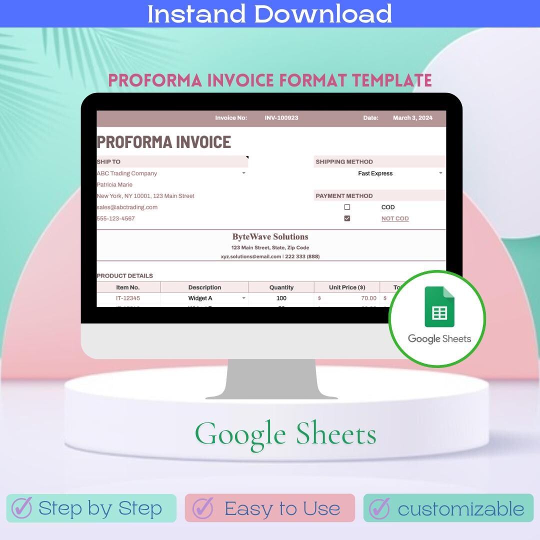 Proforma Invoice Format Template, Editable Google Sheets, Easy Digital ...