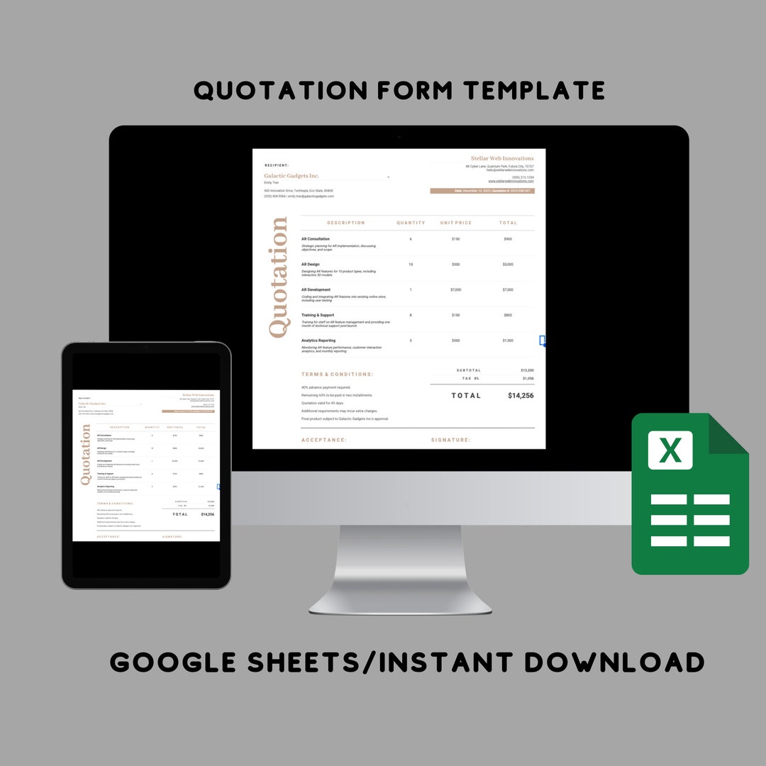 Quotation Form Template,google Sheets Estimate Sheet,business Quote ...