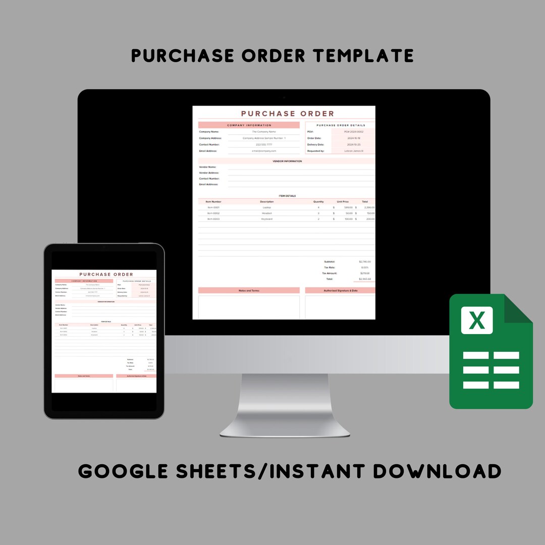 Purchase Order Template for Google Sheets Small Business Easy-to-use ...