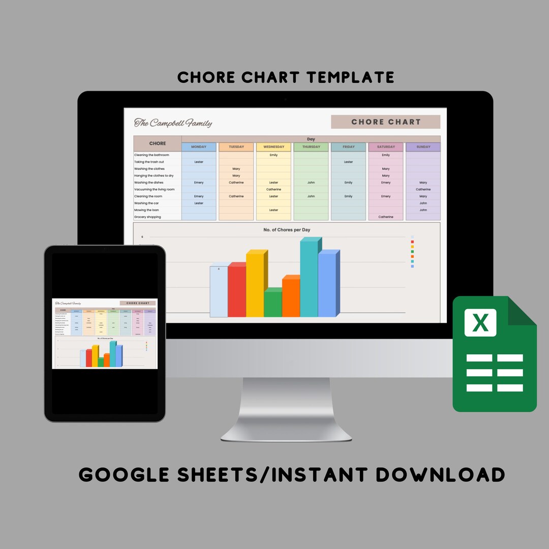 Chore Chart Template Google Sheets Small Business Chore Planner ...