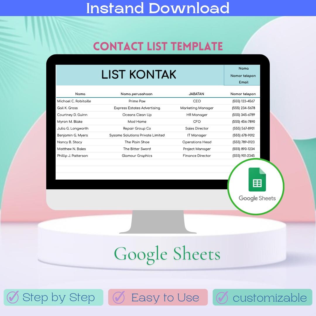 Contact List Template, Editable Google Sheets, Digital Download for ...