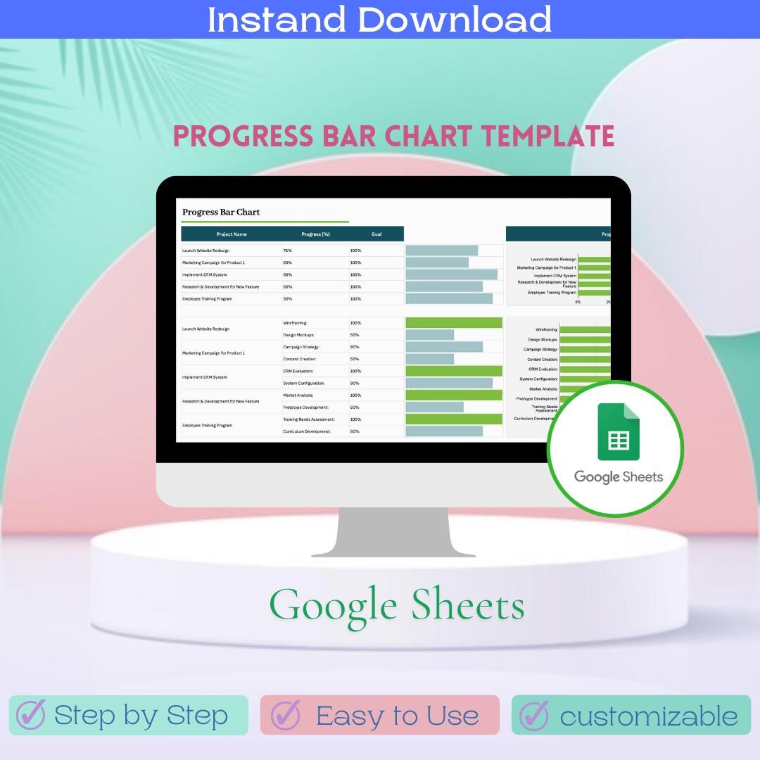 Progress Bar Chart Template for Google Sheets Editable Automated ...