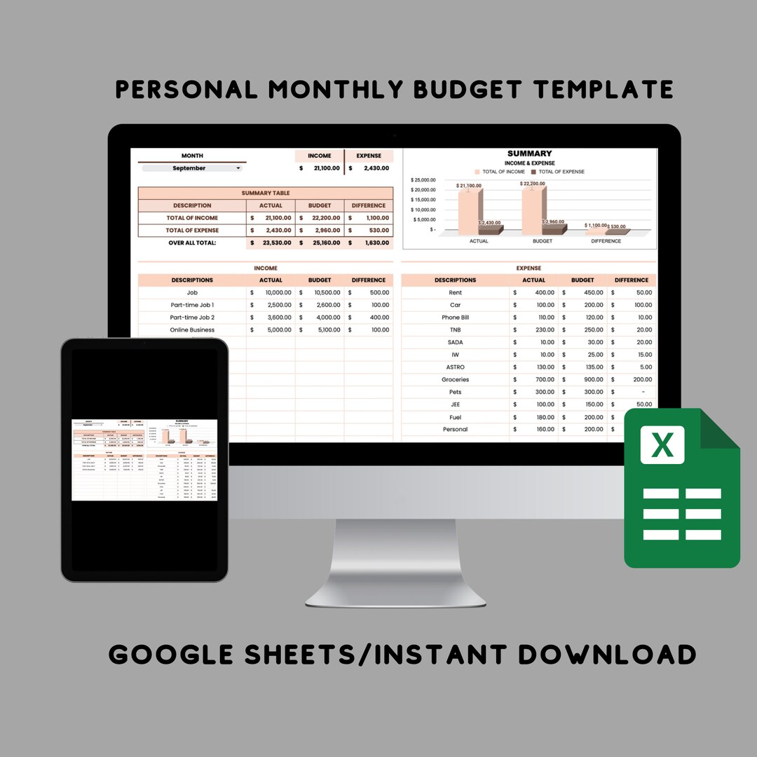 Personal Monthly Budget Template Small Business Financial Planner ...