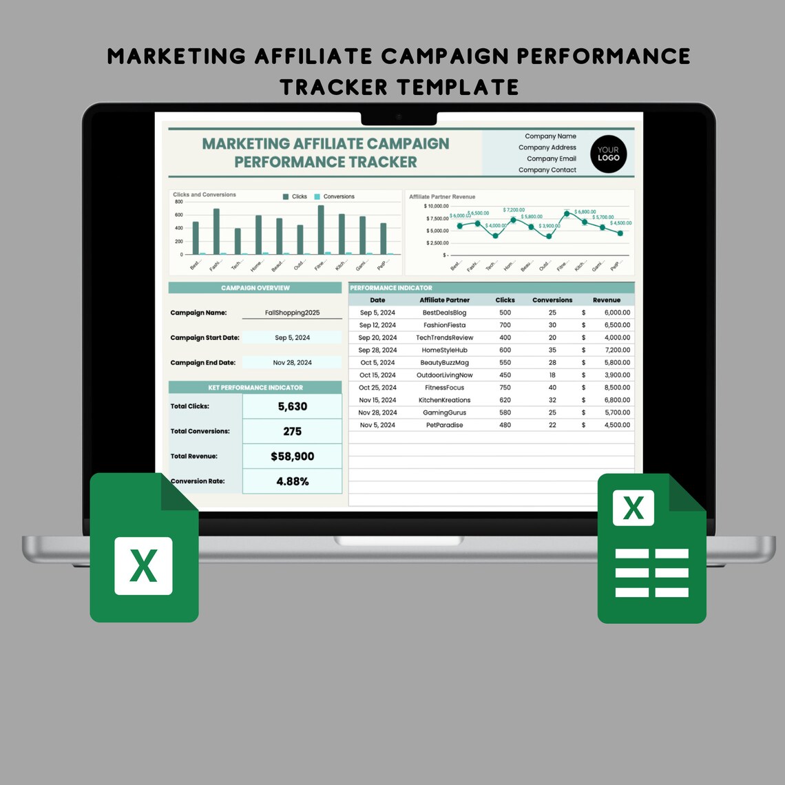 Marketing Tracker Template Set Bundle Affiliate Campaign, E-commerce ...
