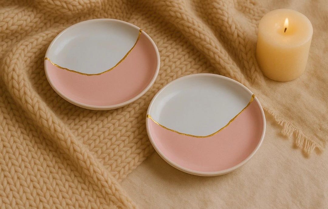 Modern Pink Ceramic Dish With Gold Accent - Etsy