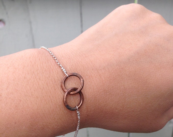 Bronze Tiny Two Circle Bracelet Entwined Together Bracelet 8th & 19th ...