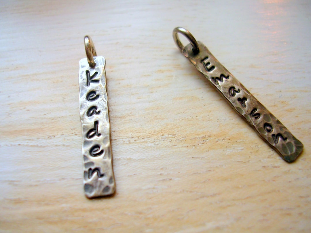 Hand Stamped Sterling Silver Name Tag Charm: Personalized Pendant - Etsy