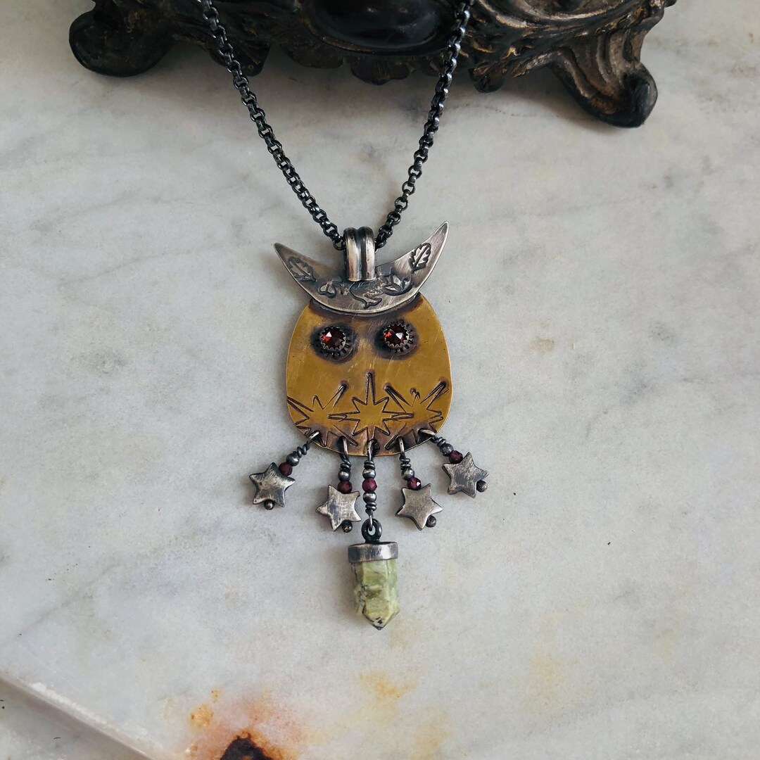 Crescent Moon Owl Goddess Figurine Talisman Garnet Imperial Opal Wisdom ...