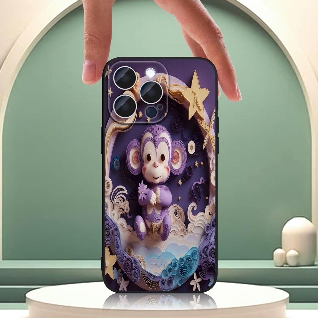 Cartoon Monkey iPhone Case, 3D Purple Star Illustration Design Case for ...