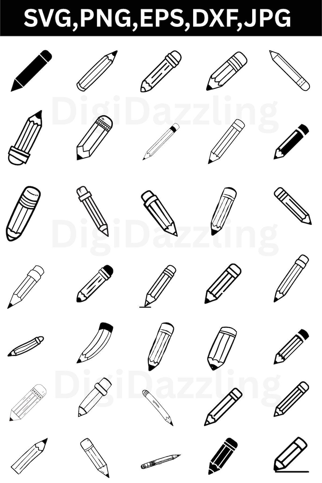 Pencil Svg Bundle, Pencil Outline Svg, Pencil Clipart - Etsy UK