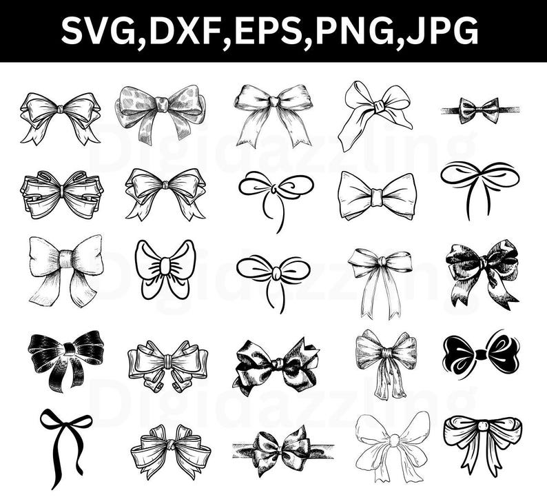 Ribbon Svg Bundle, Coquette Bow Svg, Hand Drawn Bow Svg, Cute Hair Bow ...