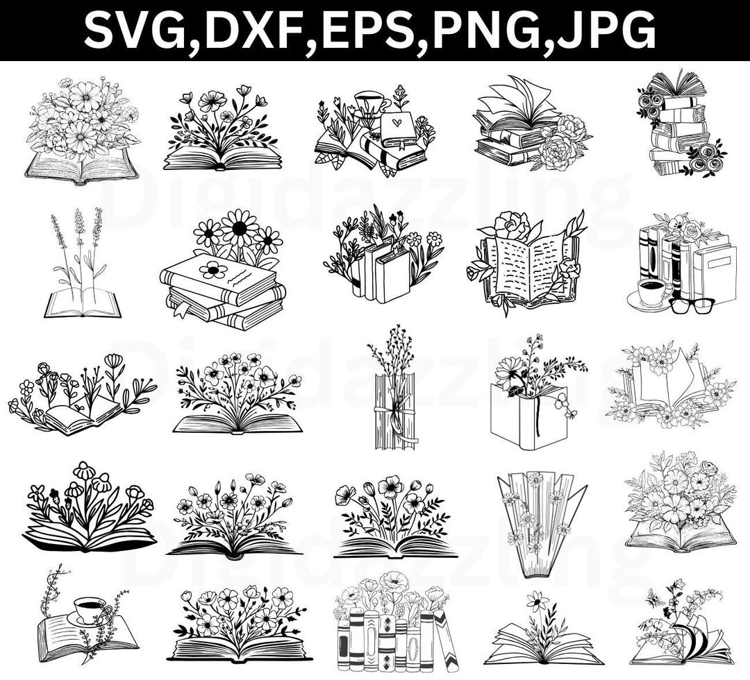 Floral Book Svg, Book With Flowers Svg, Book Svg, Reading Svg ...