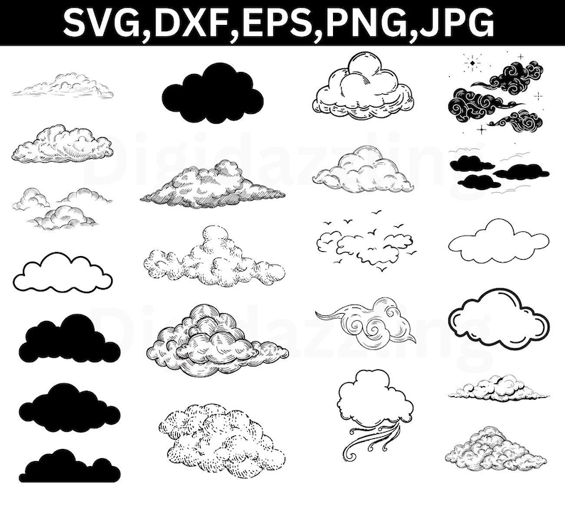 Cloud Svg File, Cloud Clipart, Cloud Vector, Cloud Bundle Svg, Cloud ...