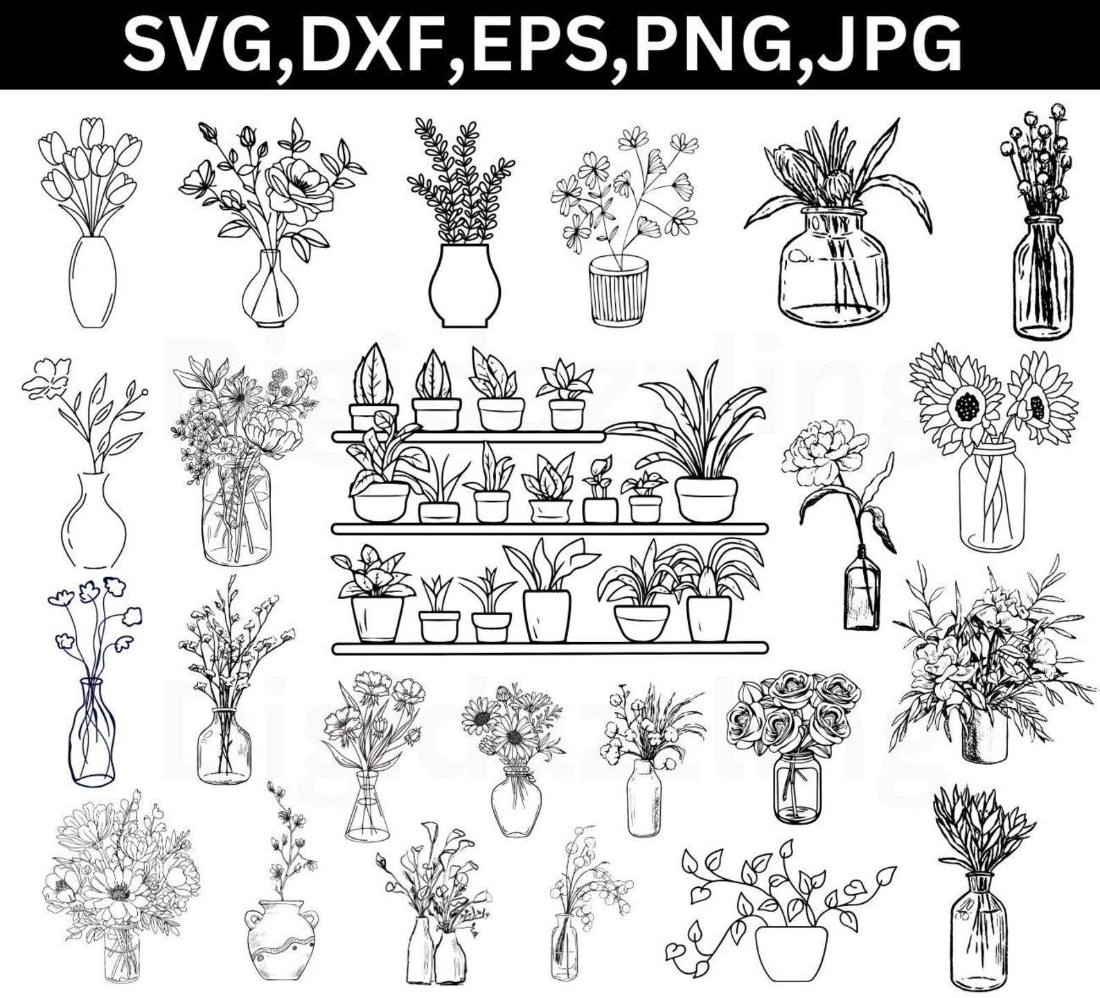 Flower Vase Svg, Vase Clipart, Vase Svg, Flower in Vase Svg, Bouquet ...