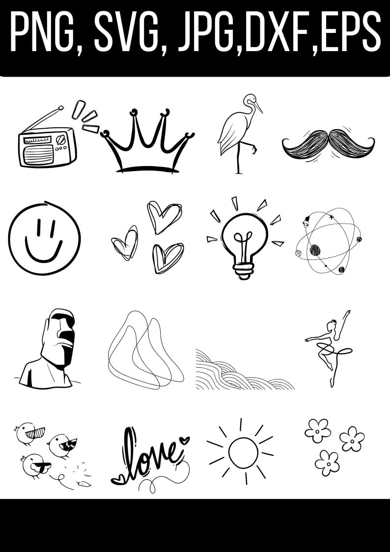 Doodle Svg Bundle, Heart Svg, Sun Svg, Scrapbooking Flowers, Line ...