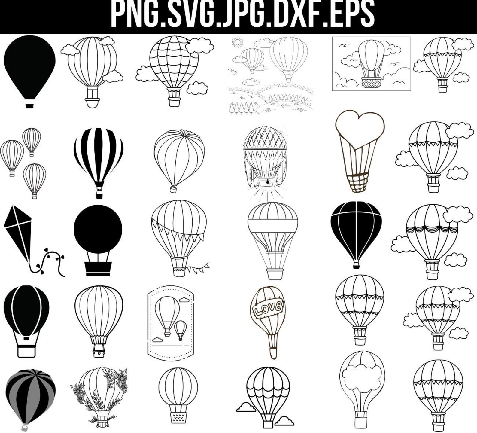 Hot Air Balloon SVG, Clouds SVG, Hot Air Balloon Clipart, Hot Air ...