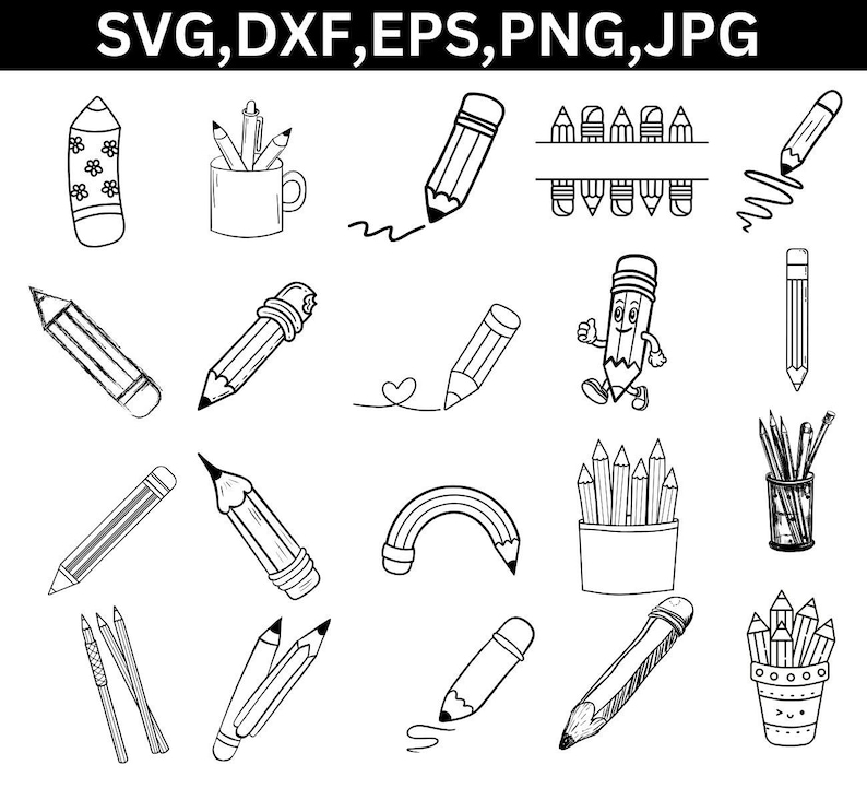 Pencil Svg Bundle, Pencil Clipart, Drawing Material, Back to School ...