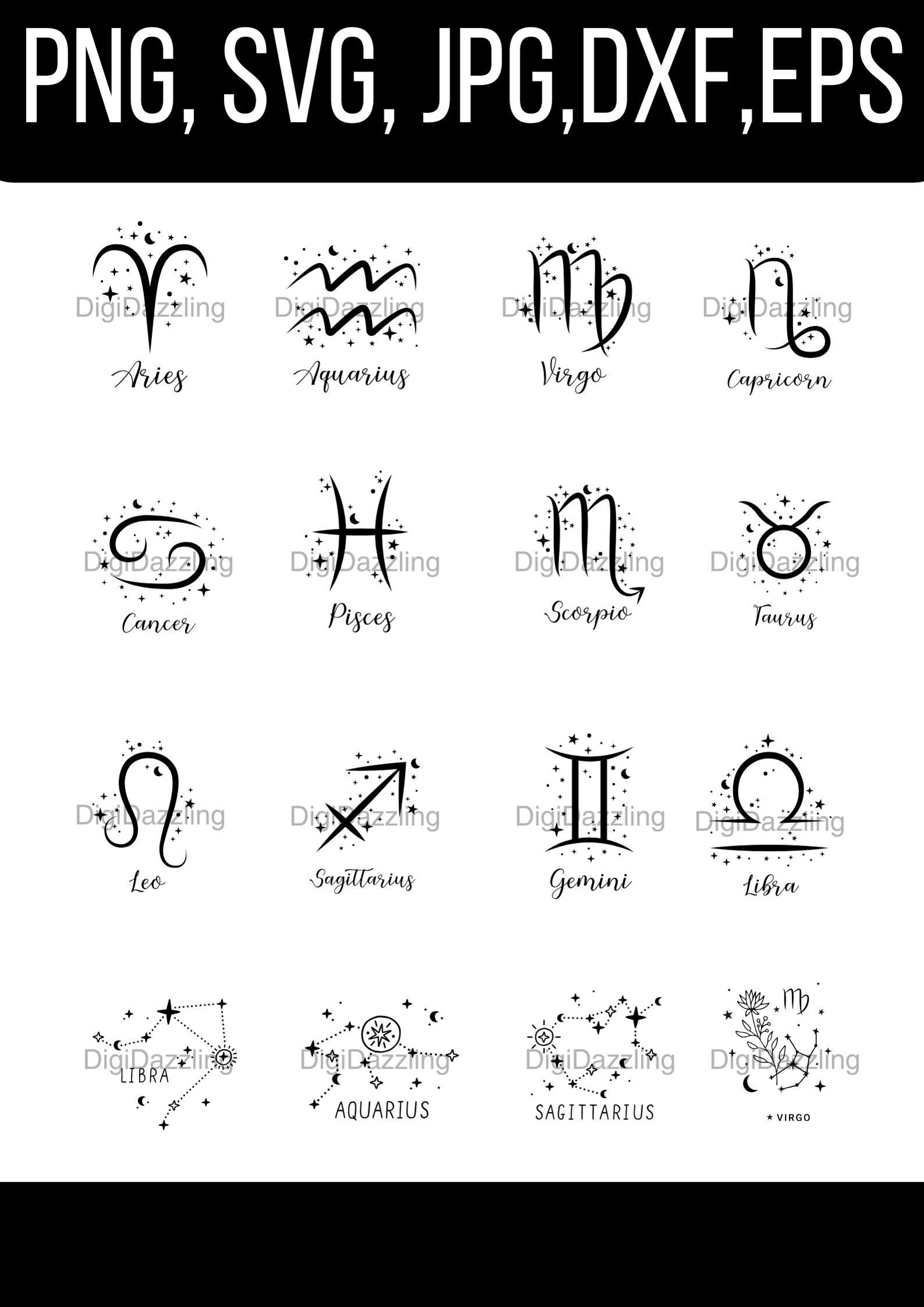 Zodiac Signs Svg, Zodiac Signs Svg Bundle, Horoscope SVG Bundle ...