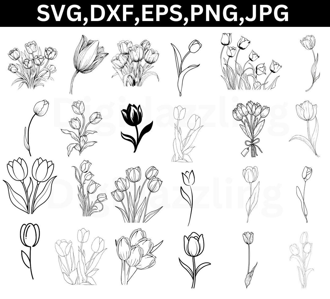 Tulip Flower Svg Bundle, Tulip Monogram, Tulip Silhouette, Tulip Cut ...