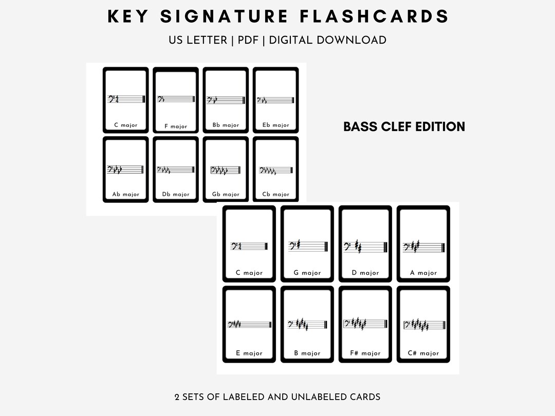 Printable Bass Clef Key Signature Flashcards | Music Theory Flashcards ...