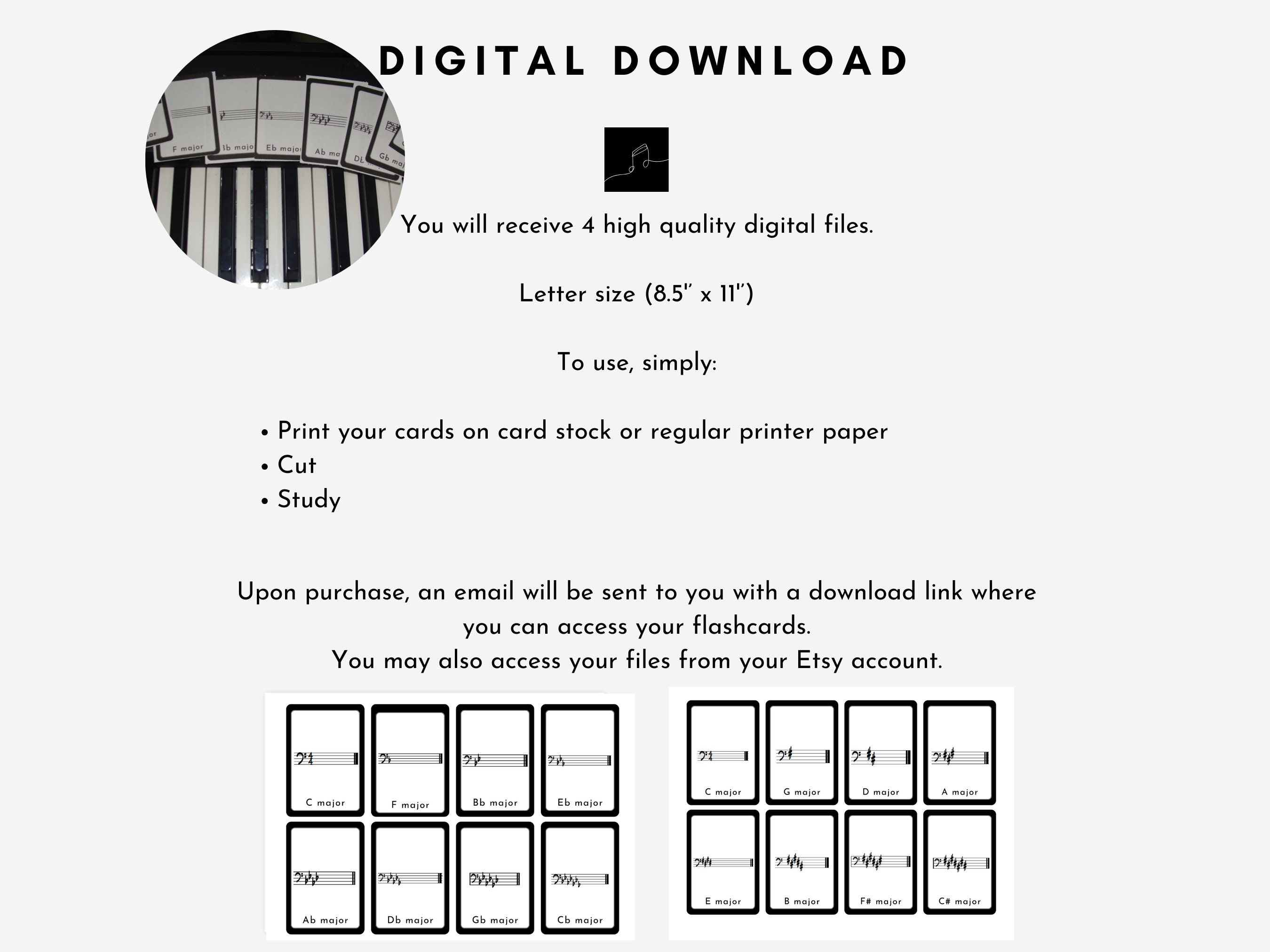 Printable Bass Clef Key Signature Flashcards | Music Theory Flashcards ...