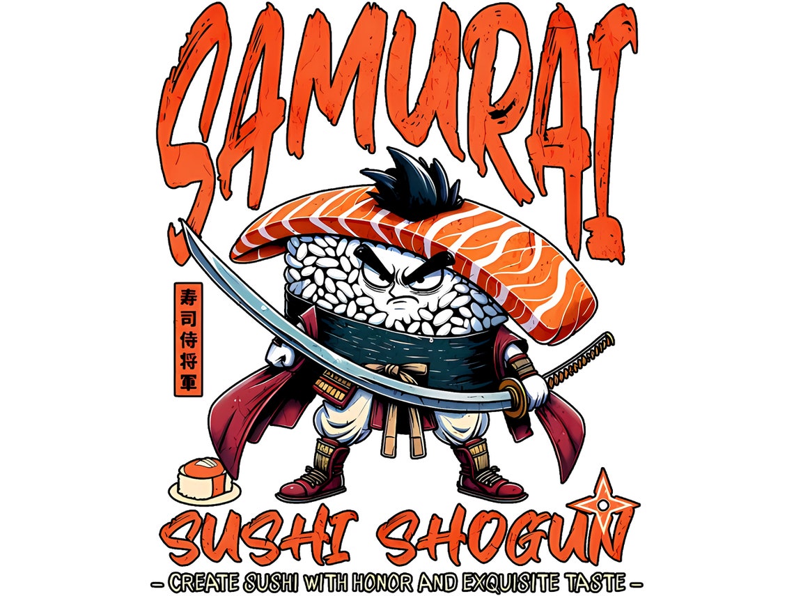 Samurai Sushi Shogun Digital Graphic Design Unique Fusion of Culture ...