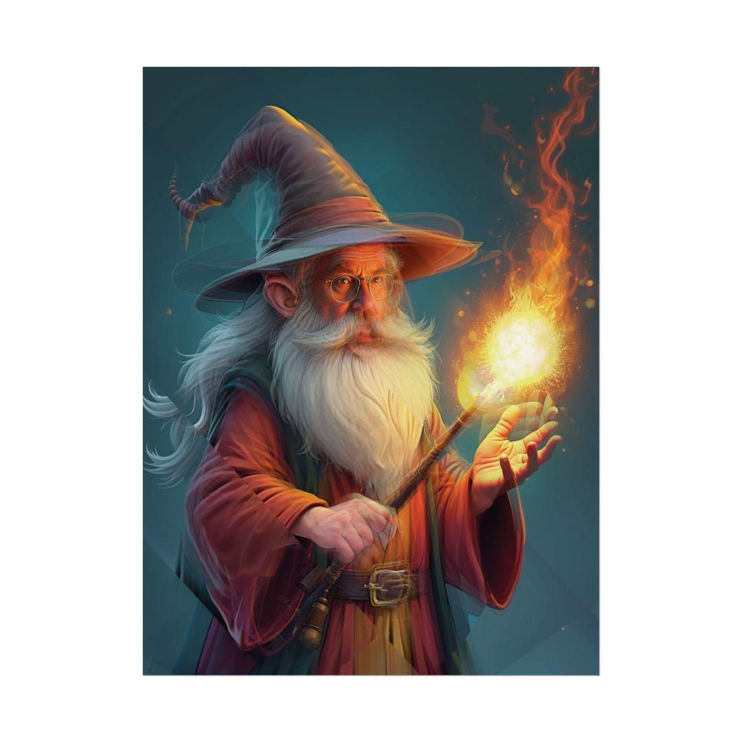 Trippy Wizard Fireball Rolled Poster, Magic Spell Poster, Fantasy Print ...