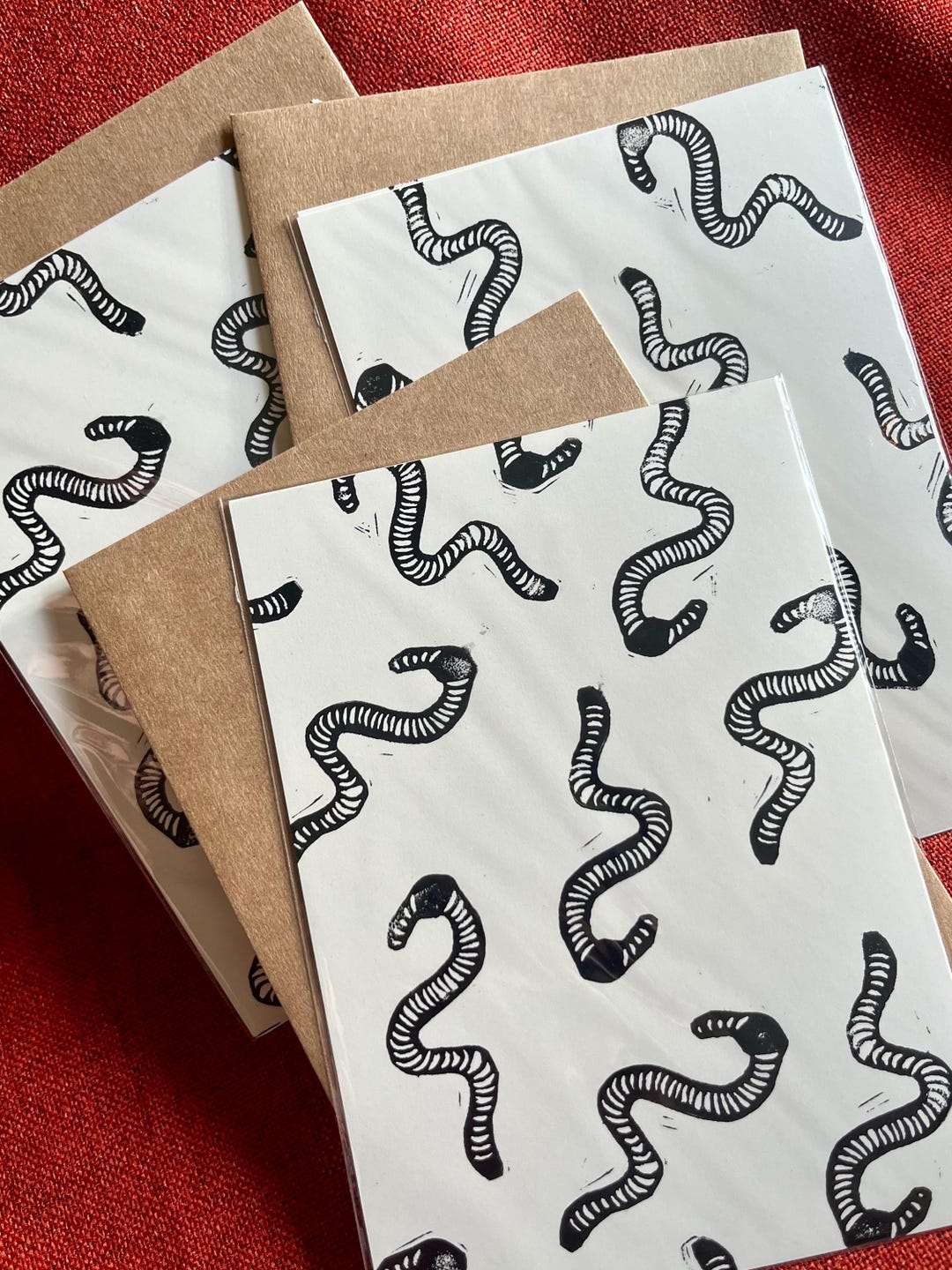 Worm Greeting Card: Hand-printed Linocut Art - Etsy