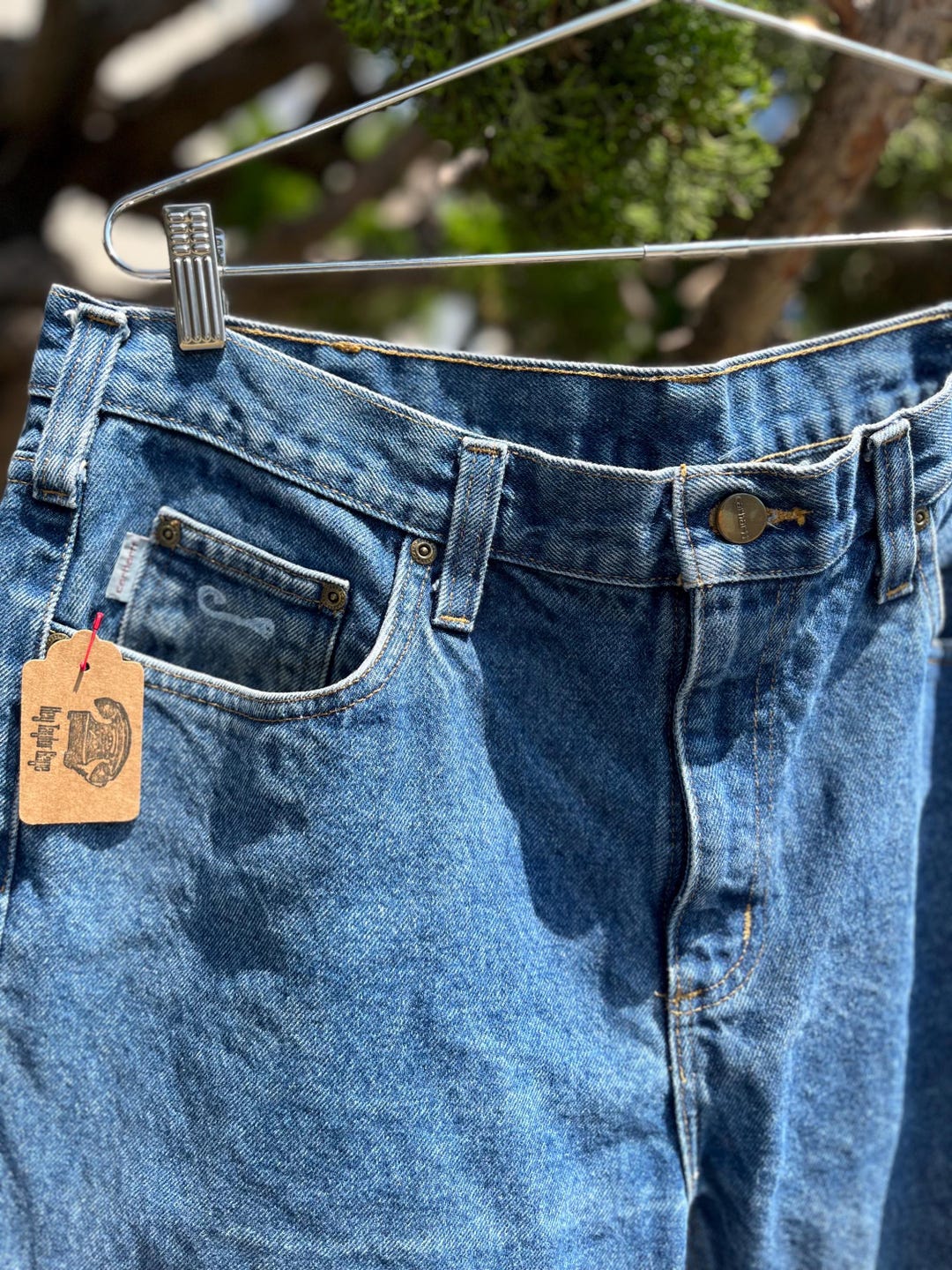 Reworked Carhartt Jeans: Hand Block Printed Fish & Fishhooks - Etsy