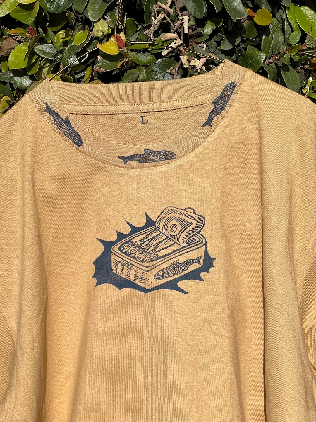 Hand Printed (block Print/linocut) Tee Shirt W/ Vintage Tinned Sardines ...