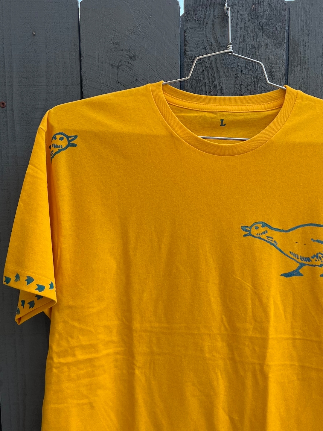 Hand Printed (block Print/linocut) Tee Shirt “silly Goose” Blue on ...