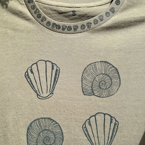 One-of-a-kind Hand Printed block Print/linocut Tee Shirt W/ Sea Shells ...