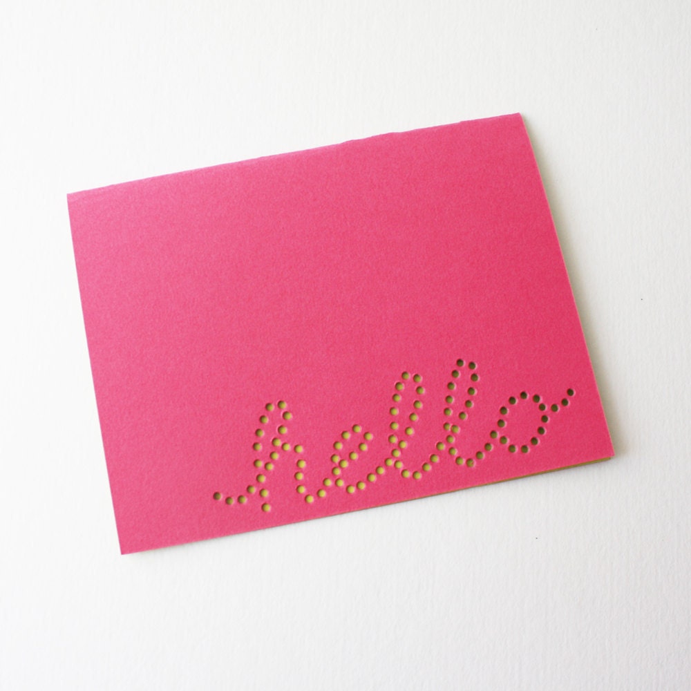 Pink Hello Cards ... Set of 3 Blank Cards - Etsy