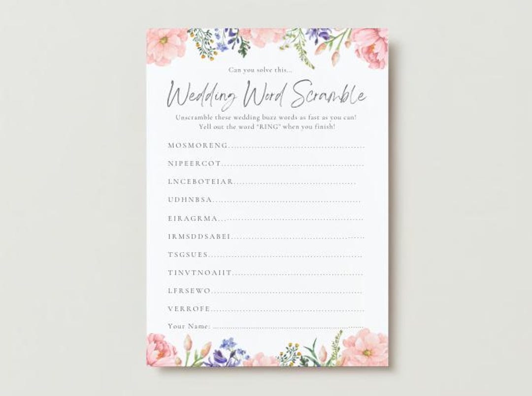 Floral Wedding Word Scramble Game: Pink Wildflowers (digital Download ...